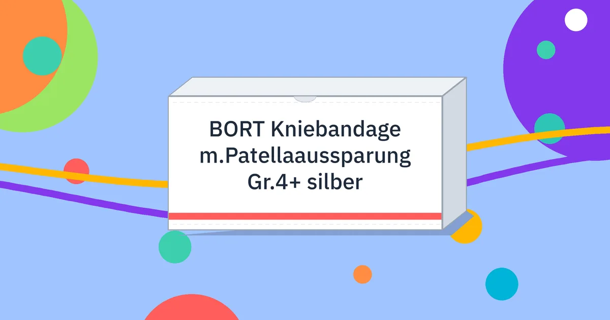 Symbolbild: Packung mit der Aufschrift BORT Kniebandage m.Patellaaussparung Gr.4+ silber (PZN 16844912) – Verfügbarkeit und Bezug in Apotheken in Frankfurt am Main
