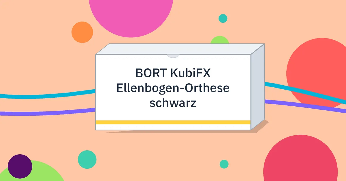 Symbolbild: Packung mit der Aufschrift BORT KubiFX Ellenbogen-Orthese schwarz (PZN 04100566) – Verfügbarkeit und Bezug in Apotheken in Frankfurt am Main