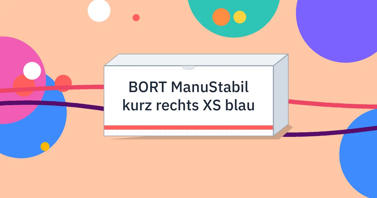 Symbolbild: Packung mit der Aufschrift BORT ManuStabil kurz rechts XS blau (PZN 00825054) – Verfügbarkeit und Bezug in Apotheken in Frankfurt am Main