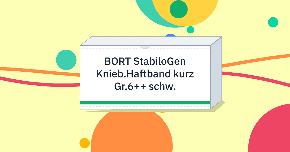 Symbolbild: Packung mit der Aufschrift BORT StabiloGen Knieb.Haftband kurz Gr.6++ schw. (PZN 19634871) – Verfügbarkeit und Bezug in Apotheken in Frankfurt am Main