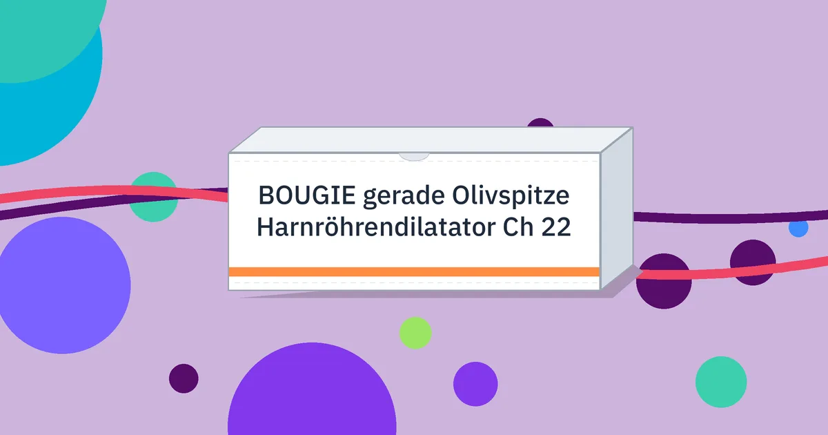 Symbolbild: Packung mit der Aufschrift BOUGIE gerade Olivspitze Harnröhrendilatator Ch 22 (PZN 17509245) – Verfügbarkeit und Bezug in Apotheken in Frankfurt am Main