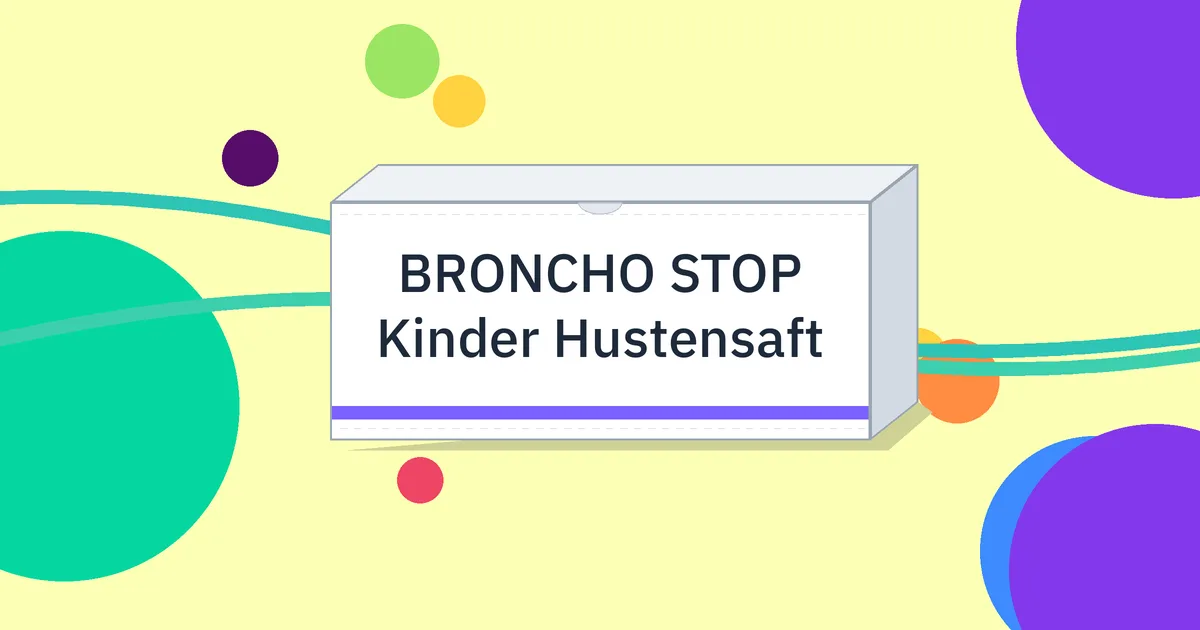 Symbolbild: Packung mit der Aufschrift BRONCHO STOP Kinder Hustensaft (PZN 20202450) – Verfügbarkeit und Bezug in Apotheken in Frankfurt am Main