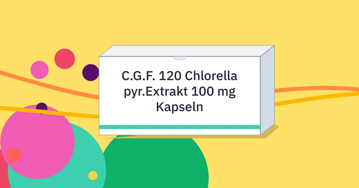 Symbolbild: Packung mit der Aufschrift C.G.F. 120 Chlorella pyr.Extrakt 100 mg Kapseln (PZN 07031914) – Verfügbarkeit und Bezug in Apotheken in Frankfurt am Main