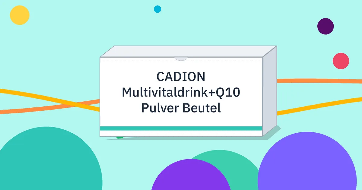 Symbolbild: Packung mit der Aufschrift CADION Multivitaldrink+Q10 Pulver Beutel (PZN 02206898) – Verfügbarkeit und Bezug in Apotheken in Frankfurt am Main