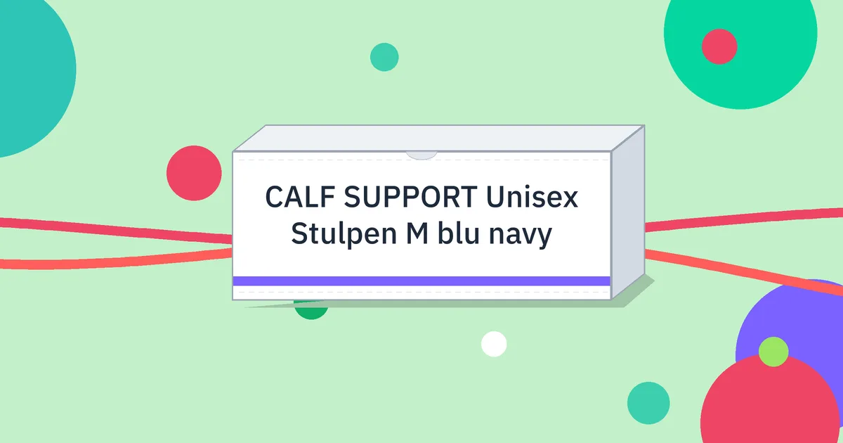 Symbolbild: Packung mit der Aufschrift CALF SUPPORT Unisex Stulpen M blu navy (PZN 19721883) – Verfügbarkeit und Bezug in Apotheken in Frankfurt am Main