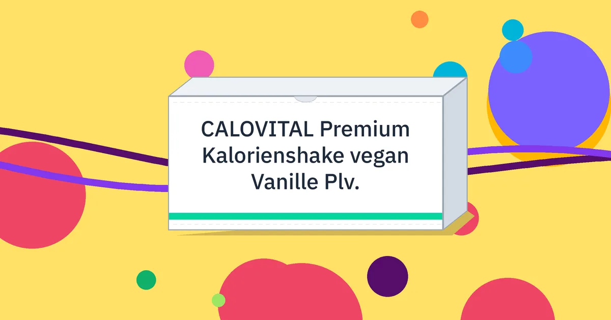 Symbolbild: Packung mit der Aufschrift CALOVITAL Premium Kalorienshake vegan Vanille Plv. (PZN 19479666) – Verfügbarkeit und Bezug in Apotheken in Frankfurt am Main