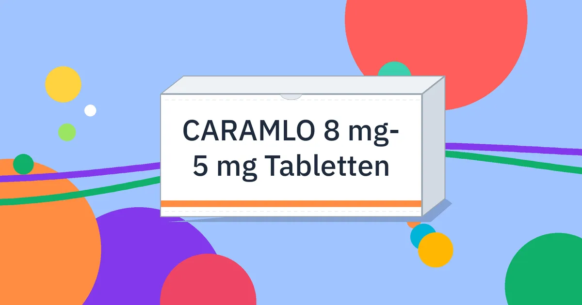 Symbolbild: Packung mit der Aufschrift CARAMLO 8 mg-5 mg Tabletten (PZN 16037703) – Verfügbarkeit und Bezug in Apotheken in Frankfurt am Main