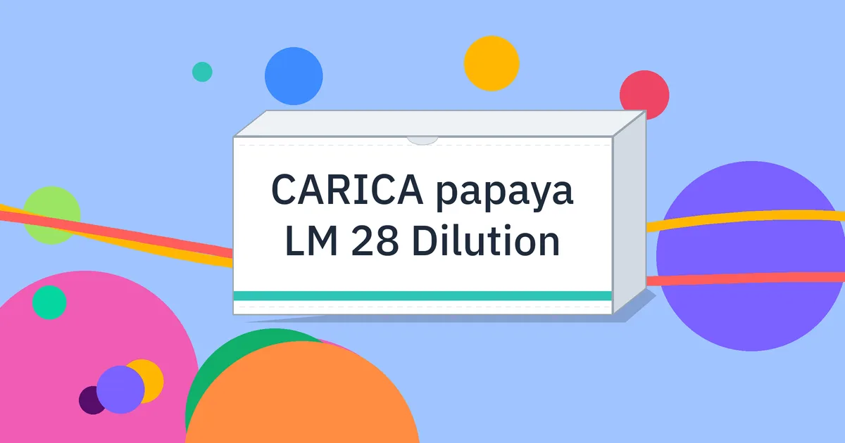 Symbolbild: Packung mit der Aufschrift CARICA papaya LM 28 Dilution (PZN 13430742) – Verfügbarkeit und Bezug in Apotheken in Frankfurt am Main