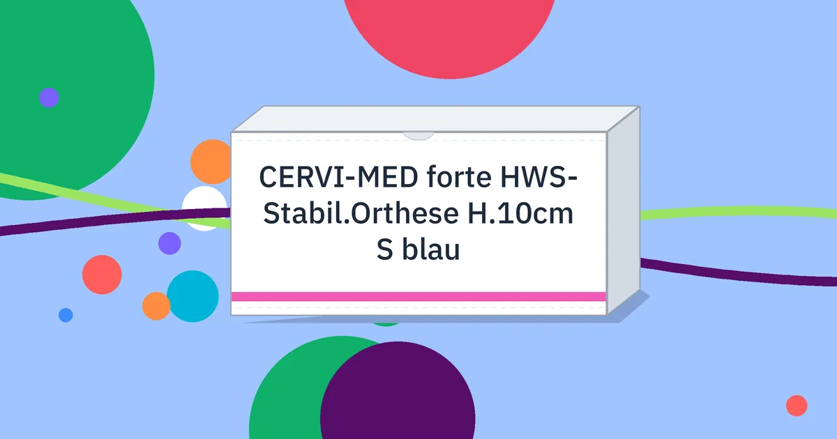 Symbolbild: Packung mit der Aufschrift CERVI-MED forte HWS-Stabil.Orthese H.10cm S blau (PZN 20309768) – Verfügbarkeit und Bezug in Apotheken in Frankfurt am Main