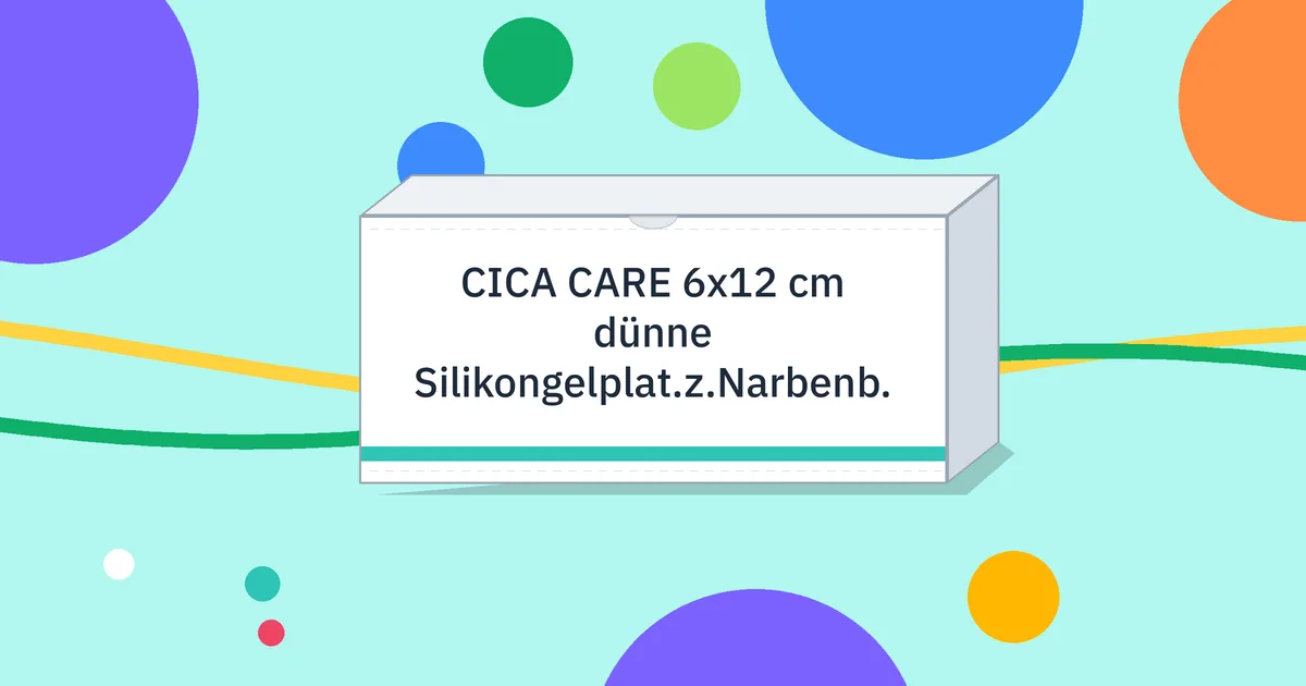 Symbolbild: Packung mit der Aufschrift CICA CARE 6x12 cm dünne Silikongelplat.z.Narbenb. (PZN 15197942) – Verfügbarkeit und Bezug in Apotheken in Frankfurt am Main