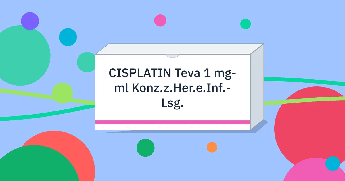 Symbolbild: Packung mit der Aufschrift CISPLATIN Teva 1 mg-ml Konz.z.Her.e.Inf.-Lsg. (PZN 06559642) – Verfügbarkeit und Bezug in Apotheken in Frankfurt am Main
