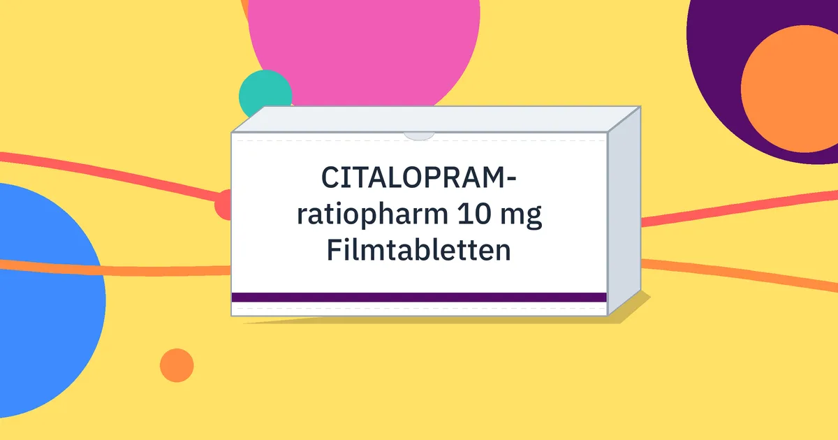 Symbolbild: Packung mit der Aufschrift CITALOPRAM-ratiopharm 10 mg Filmtabletten (PZN 02231028) – Verfügbarkeit und Bezug in Apotheken in Frankfurt am Main