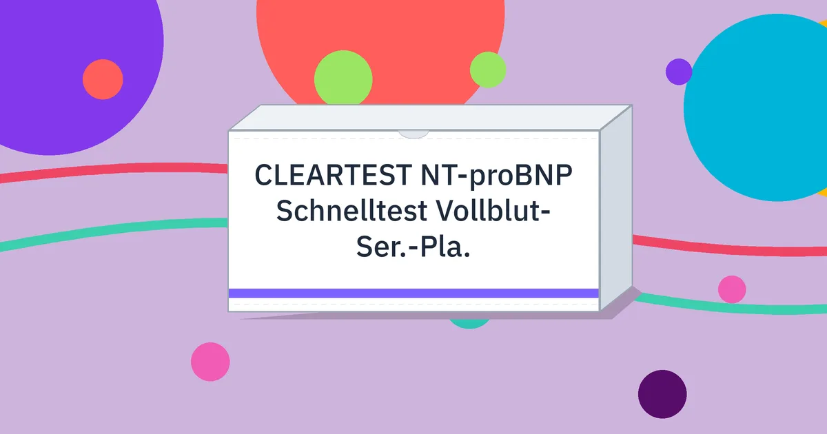 Symbolbild: Packung mit der Aufschrift CLEARTEST NT-proBNP Schnelltest Vollblut-Ser.-Pla. (PZN 14057127) – Verfügbarkeit und Bezug in Apotheken in Frankfurt am Main