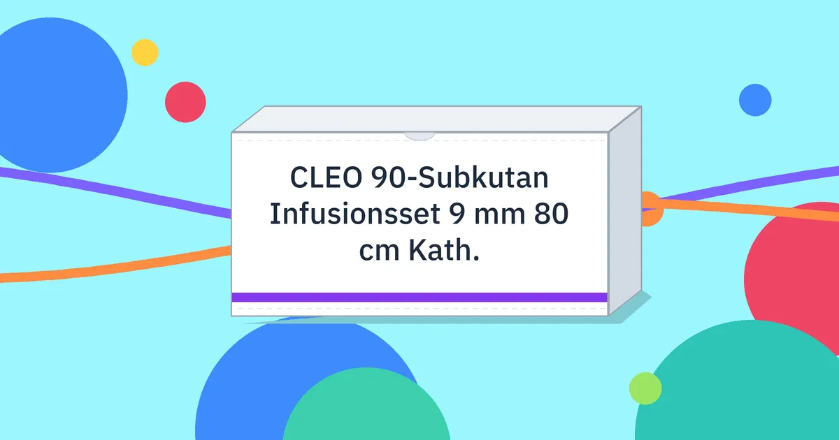 Symbolbild: Packung mit der Aufschrift CLEO 90-Subkutan Infusionsset 9 mm 80 cm Kath. (PZN 11019014) – Verfügbarkeit und Bezug in Apotheken in Frankfurt am Main