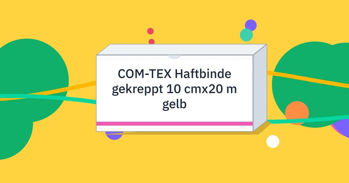 Symbolbild: Packung mit der Aufschrift COM-TEX Haftbinde gekreppt 10 cmx20 m gelb (PZN 03082889) – Verfügbarkeit und Bezug in Apotheken in Frankfurt am Main