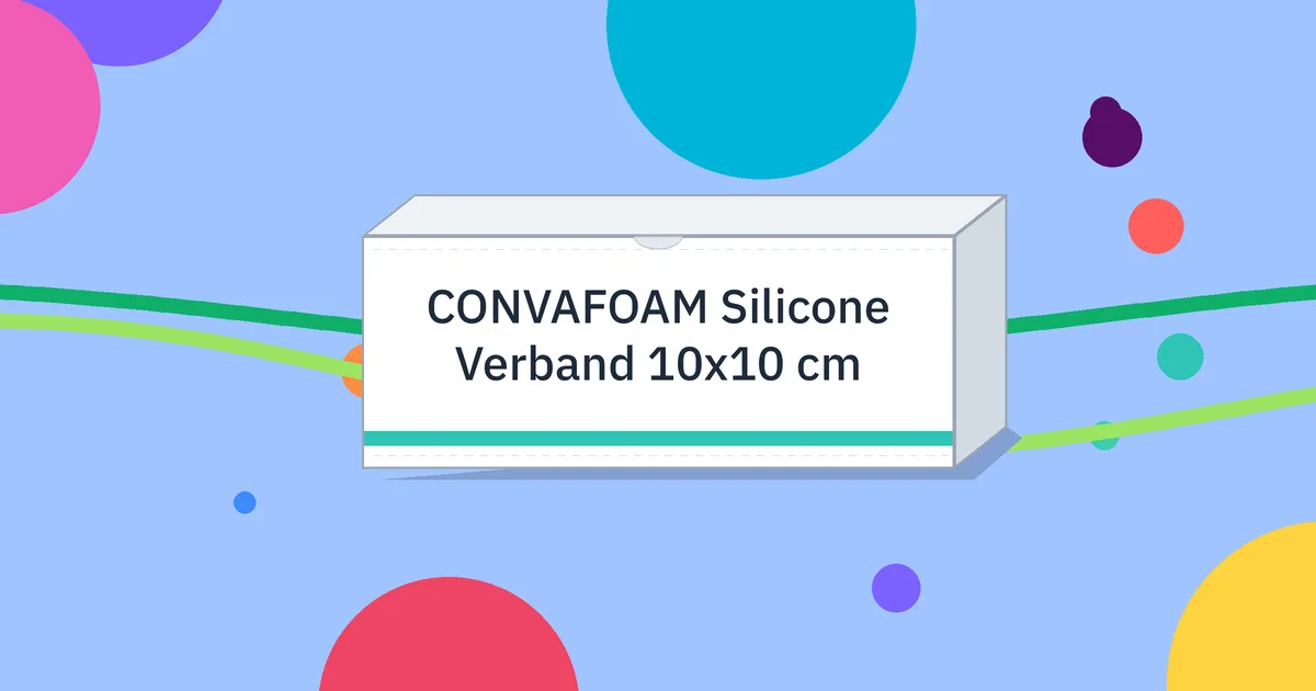 Symbolbild: Packung mit der Aufschrift CONVAFOAM Silicone Verband 10x10 cm (PZN 20392717) – Verfügbarkeit und Bezug in Apotheken in Frankfurt am Main