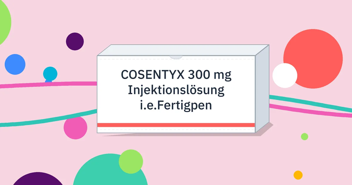 Symbolbild: Packung mit der Aufschrift COSENTYX 300 mg Injektionslösung i.e.Fertigpen (PZN 17756050) – Verfügbarkeit und Bezug in Apotheken in Frankfurt am Main