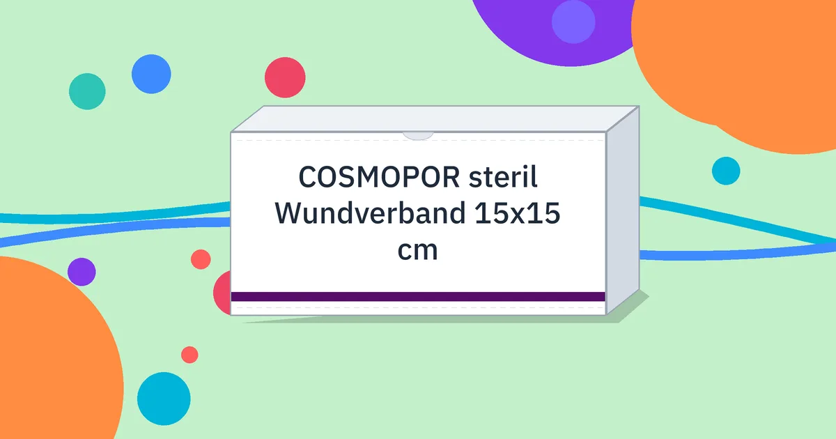 Symbolbild: Packung mit der Aufschrift COSMOPOR steril Wundverband 15x15 cm (PZN 17433559) – Verfügbarkeit und Bezug in Apotheken in Frankfurt am Main