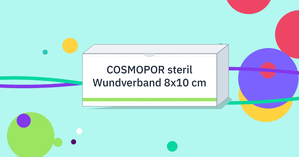 Symbolbild: Packung mit der Aufschrift COSMOPOR steril Wundverband 8x10 cm (PZN 20289327) – Verfügbarkeit und Bezug in Apotheken in Frankfurt am Main