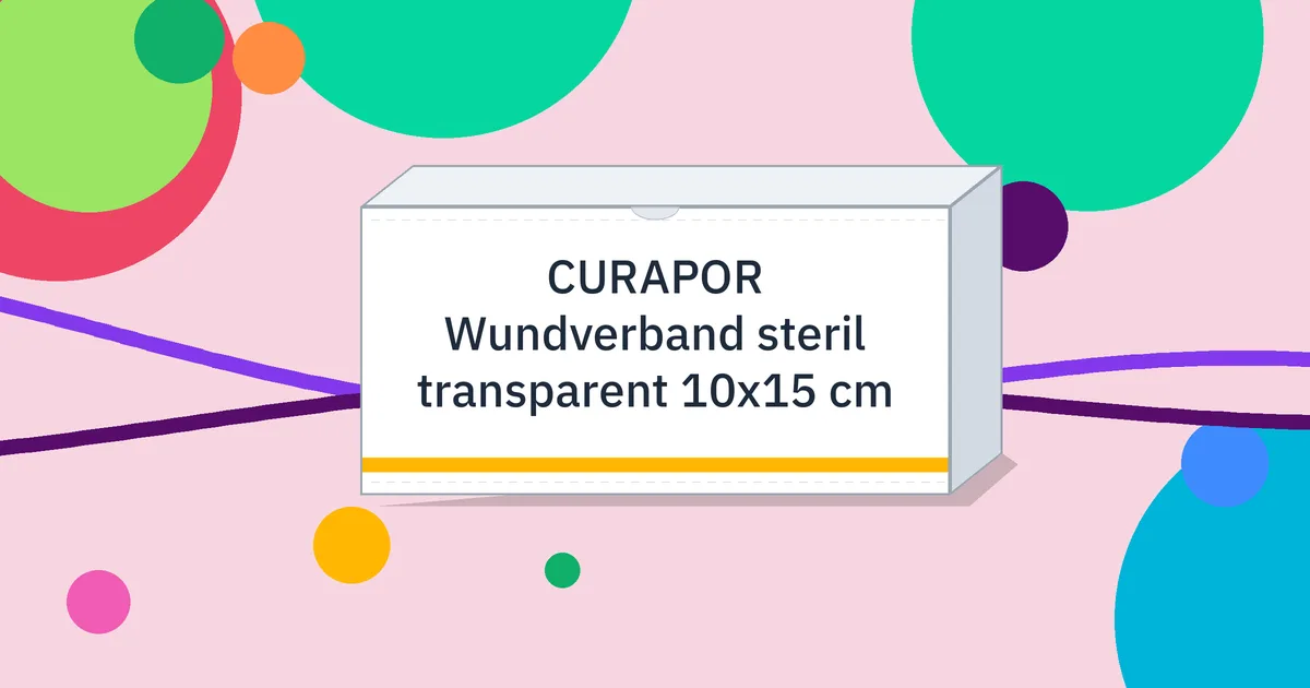 Symbolbild: Packung mit der Aufschrift CURAPOR Wundverband steril transparent 10x15 cm (PZN 18885594) – Verfügbarkeit und Bezug in Apotheken in Frankfurt am Main