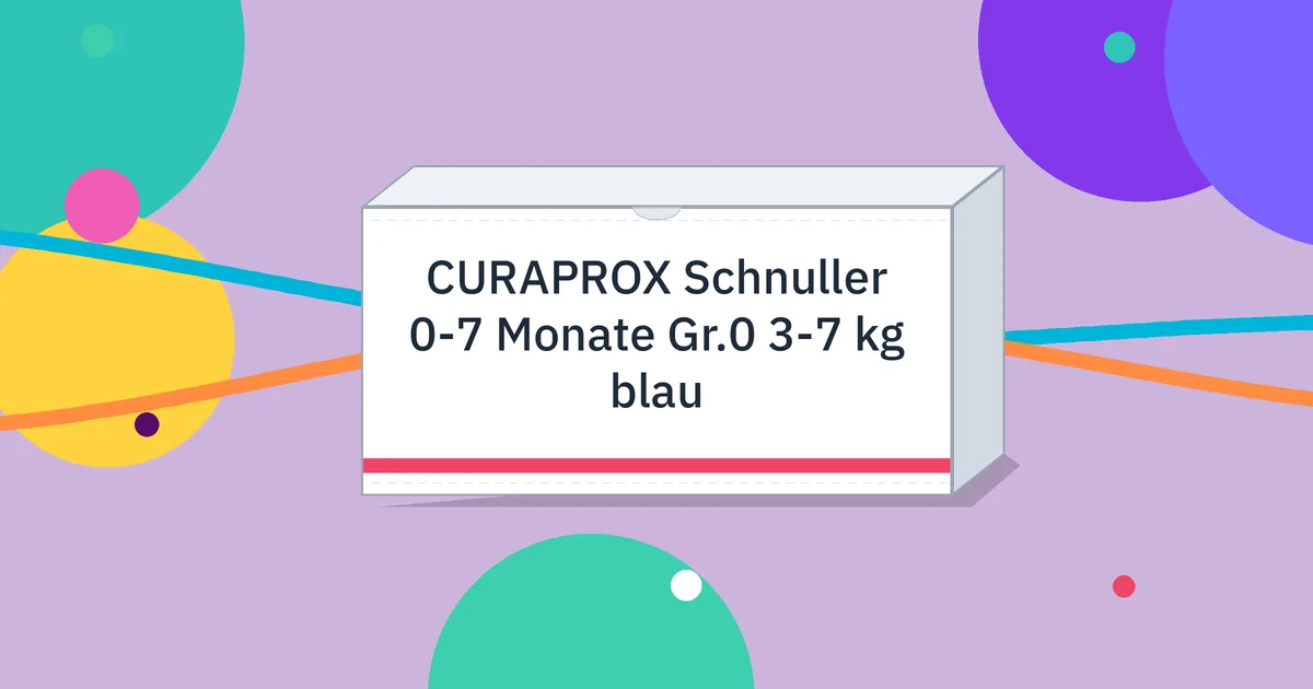 Symbolbild: Packung mit der Aufschrift CURAPROX Schnuller 0-7 Monate Gr.0 3-7 kg blau (PZN 16587680) – Verfügbarkeit und Bezug in Apotheken in Frankfurt am Main