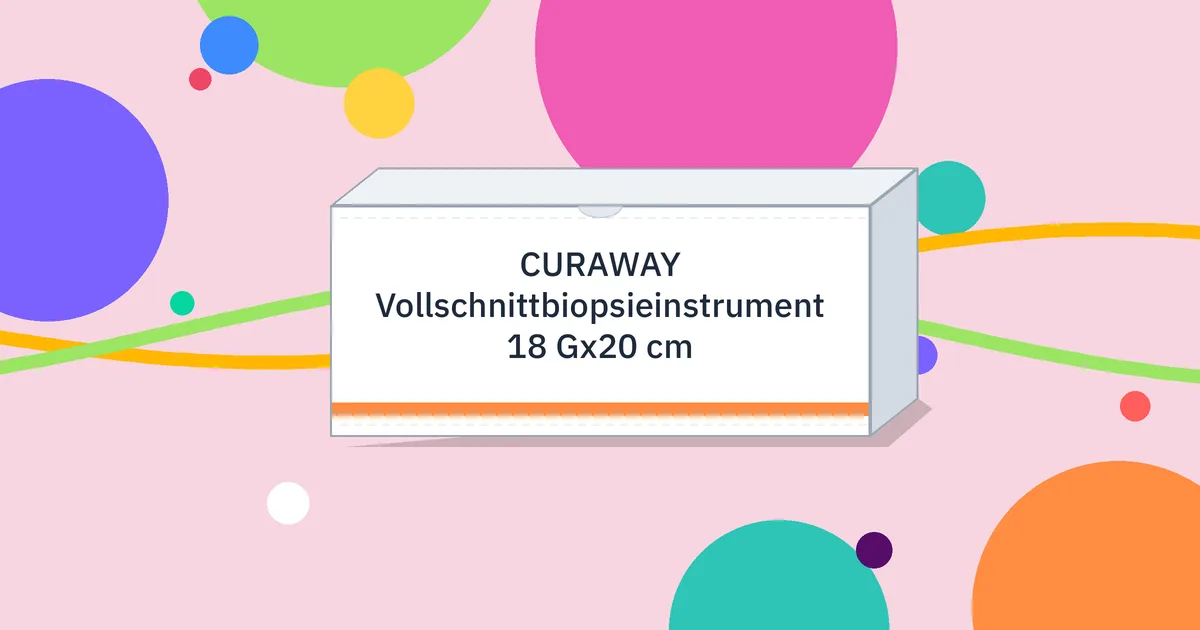 Symbolbild: Packung mit der Aufschrift CURAWAY Vollschnittbiopsieinstrument 18 Gx20 cm (PZN 20030196) – Verfügbarkeit und Bezug in Apotheken in Frankfurt am Main