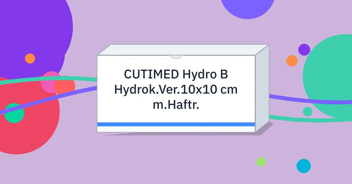 Symbolbild: Packung mit der Aufschrift CUTIMED Hydro B Hydrok.Ver.10x10 cm m.Haftr. (PZN 16034248) – Verfügbarkeit und Bezug in Apotheken in Frankfurt am Main