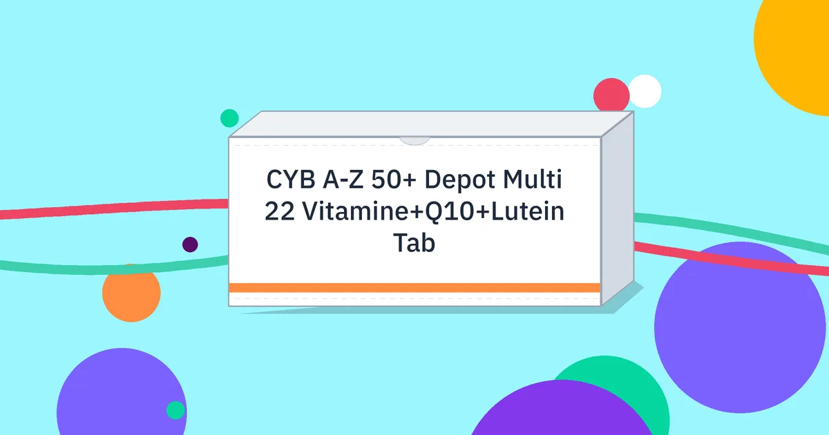 Symbolbild: Packung mit der Aufschrift CYB A-Z 50+ Depot Multi 22 Vitamine+Q10+Lutein Tab (PZN 18492601) – Verfügbarkeit und Bezug in Apotheken in Frankfurt am Main