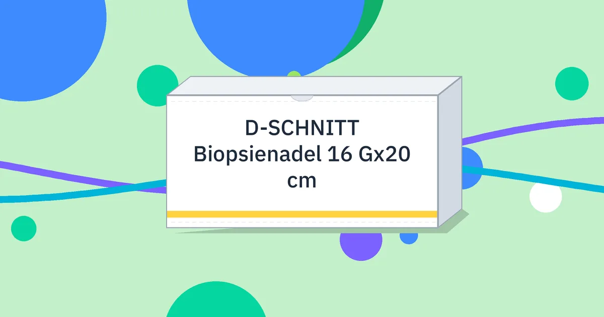 Symbolbild: Packung mit der Aufschrift D-SCHNITT Biopsienadel 16 Gx20 cm (PZN 10356850) – Verfügbarkeit und Bezug in Apotheken in Frankfurt am Main