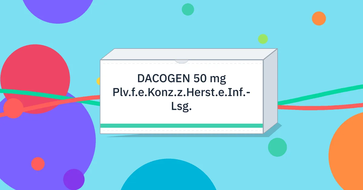 Symbolbild: Packung mit der Aufschrift DACOGEN 50 mg Plv.f.e.Konz.z.Herst.e.Inf.-Lsg. (PZN 09781192) – Verfügbarkeit und Bezug in Apotheken in Frankfurt am Main