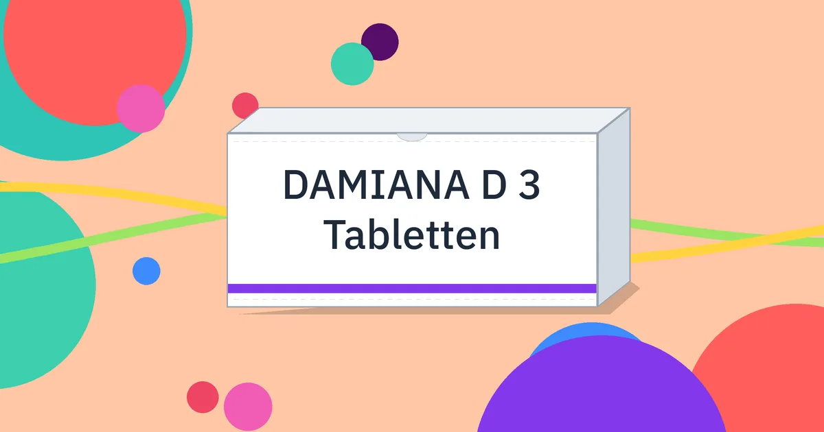 Symbolbild: Packung mit der Aufschrift DAMIANA D 3 Tabletten (PZN 02629570) – Verfügbarkeit und Bezug in Apotheken in Frankfurt am Main