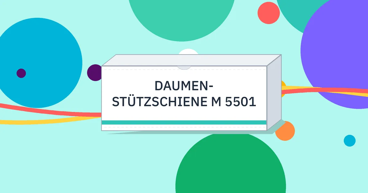 Symbolbild: Packung mit der Aufschrift DAUMEN-STÜTZSCHIENE M 5501 (PZN 19070115) – Verfügbarkeit und Bezug in Apotheken in Frankfurt am Main