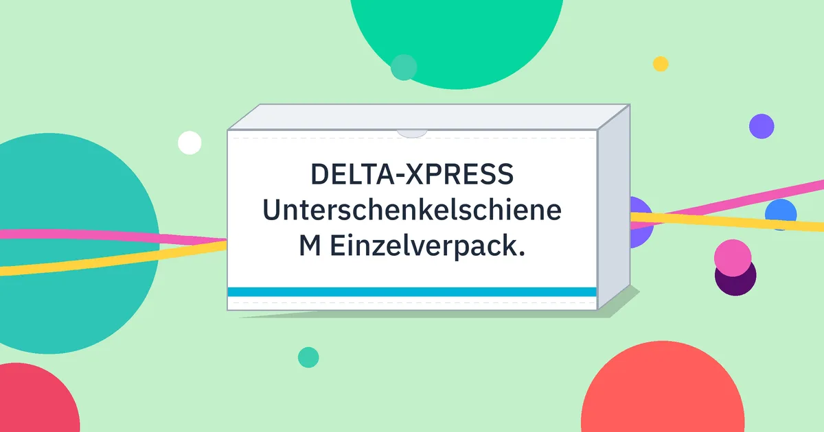 Symbolbild: Packung mit der Aufschrift DELTA-XPRESS Unterschenkelschiene M Einzelverpack. (PZN 07619808) – Verfügbarkeit und Bezug in Apotheken in Frankfurt am Main