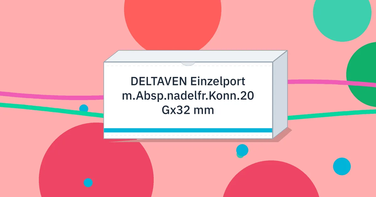 Symbolbild: Packung mit der Aufschrift DELTAVEN Einzelport m.Absp.nadelfr.Konn.20 Gx32 mm (PZN 20365519) – Verfügbarkeit und Bezug in Apotheken in Frankfurt am Main