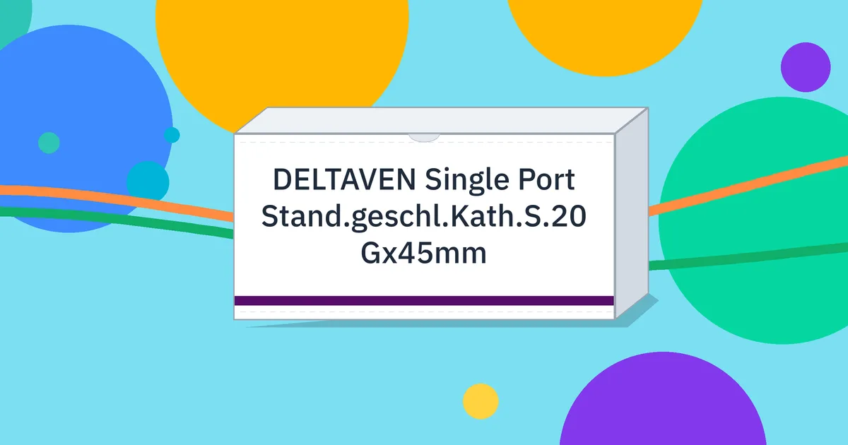 Symbolbild: Packung mit der Aufschrift DELTAVEN Single Port Stand.geschl.Kath.S.20 Gx45mm (PZN 18873409) – Verfügbarkeit und Bezug in Apotheken in Frankfurt am Main