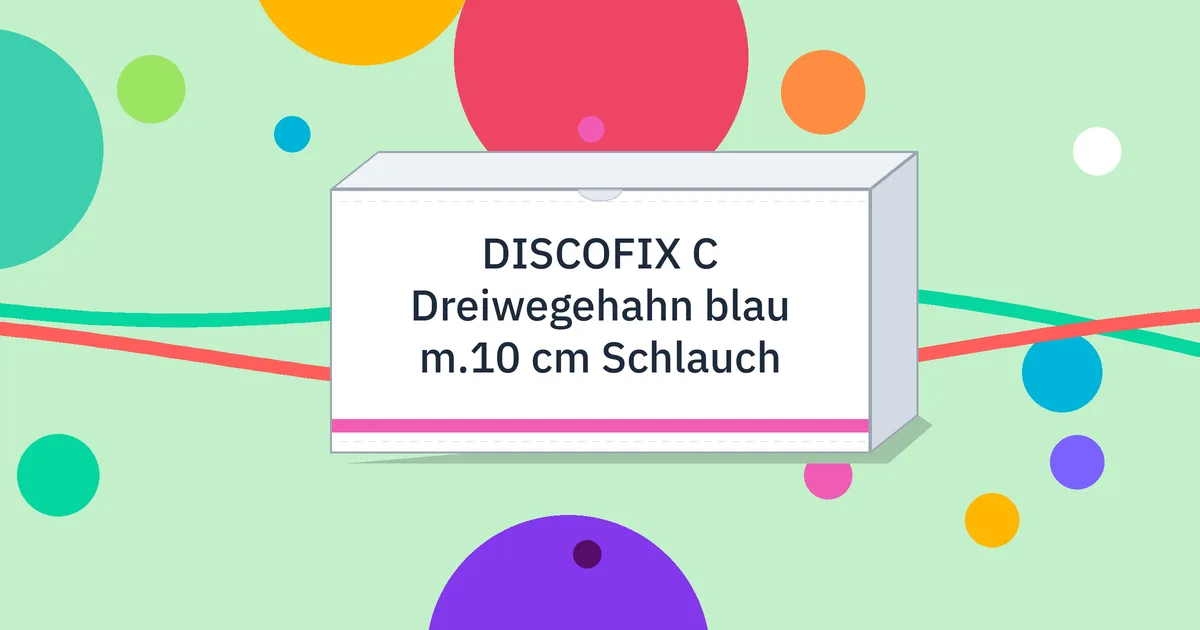 Symbolbild: Packung mit der Aufschrift DISCOFIX C Dreiwegehahn blau m.10 cm Schlauch (PZN 00646222) – Verfügbarkeit und Bezug in Apotheken in Frankfurt am Main