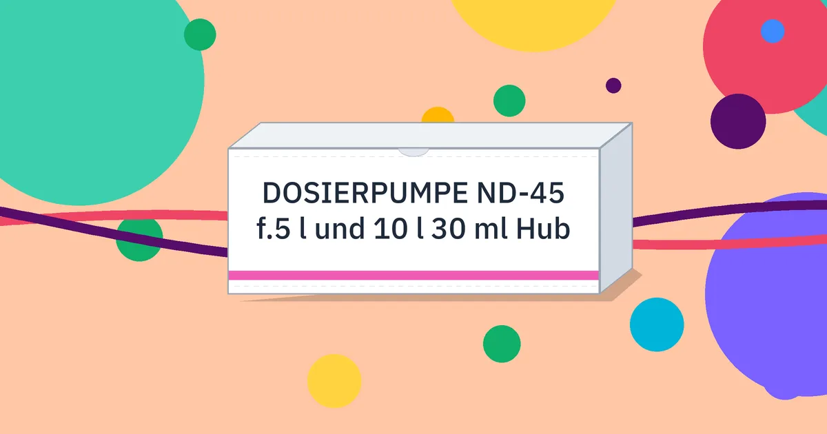 Symbolbild: Packung mit der Aufschrift DOSIERPUMPE ND-45 f.5 l und 10 l 30 ml Hub (PZN 18030622) – Verfügbarkeit und Bezug in Apotheken in Frankfurt am Main