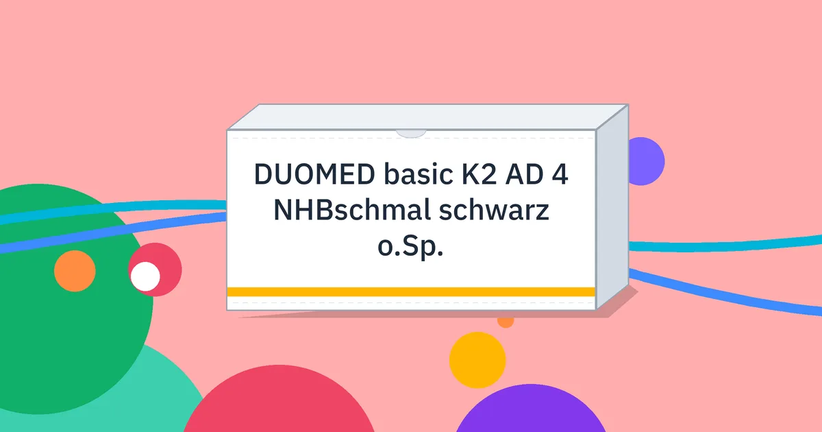 Symbolbild: Packung mit der Aufschrift DUOMED basic K2 AD 4 NHBschmal schwarz o.Sp. (PZN 20907133) – Verfügbarkeit und Bezug in Apotheken in Frankfurt am Main