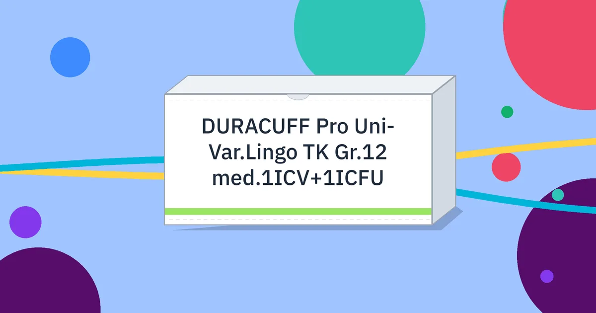 Symbolbild: Packung mit der Aufschrift DURACUFF Pro Uni-Var.Lingo TK Gr.12 med.1ICV+1ICFU (PZN 19245224) – Verfügbarkeit und Bezug in Apotheken in Frankfurt am Main