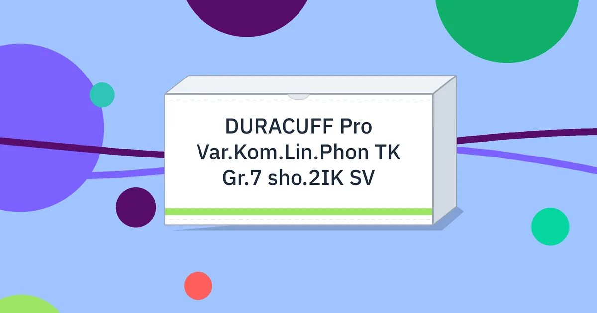 Symbolbild: Packung mit der Aufschrift DURACUFF Pro Var.Kom.Lin.Phon TK Gr.7 sho.2IK SV (PZN 19244348) – Verfügbarkeit und Bezug in Apotheken in Frankfurt am Main