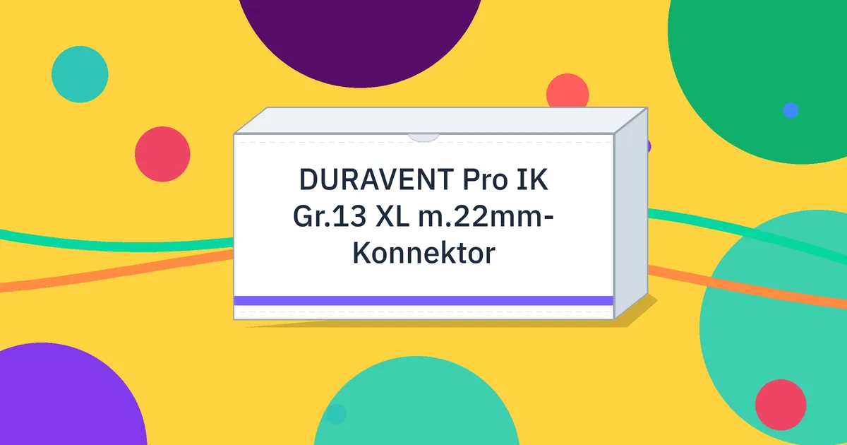 Symbolbild: Packung mit der Aufschrift DURAVENT Pro IK Gr.13 XL m.22mm-Konnektor (PZN 19243455) – Verfügbarkeit und Bezug in Apotheken in Frankfurt am Main