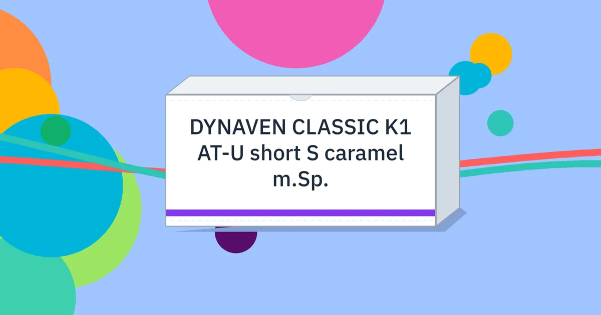 Symbolbild: Packung mit der Aufschrift DYNAVEN CLASSIC K1 AT-U short S caramel m.Sp. (PZN 18416942) – Verfügbarkeit und Bezug in Apotheken in Frankfurt am Main