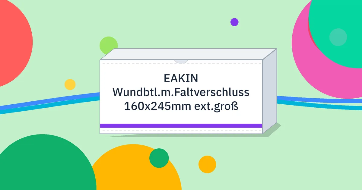 Symbolbild: Packung mit der Aufschrift EAKIN Wundbtl.m.Faltverschluss 160x245mm ext.groß (PZN 05493208) – Verfügbarkeit und Bezug in Apotheken in Frankfurt am Main