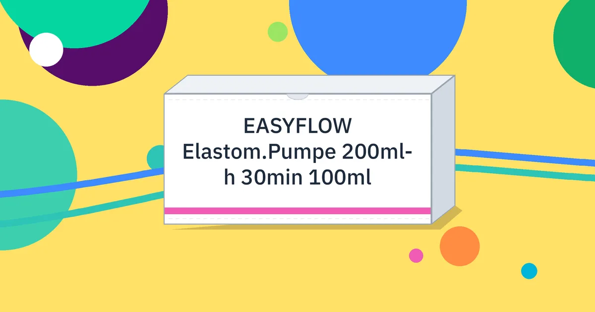 Symbolbild: Packung mit der Aufschrift EASYFLOW Elastom.Pumpe 200ml-h 30min 100ml (PZN 18095596) – Verfügbarkeit und Bezug in Apotheken in Frankfurt am Main