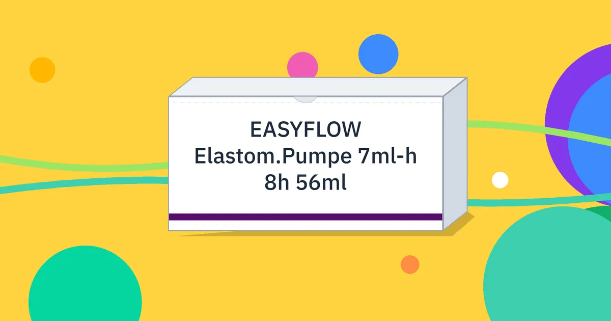 Symbolbild: Packung mit der Aufschrift EASYFLOW Elastom.Pumpe 7ml-h 8h 56ml (PZN 18095662) – Verfügbarkeit und Bezug in Apotheken in Frankfurt am Main