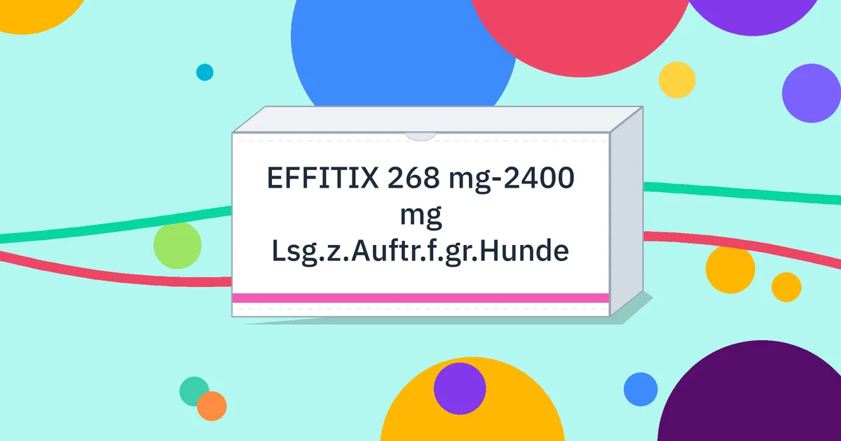 Symbolbild: Packung mit der Aufschrift EFFITIX 268 mg-2400 mg Lsg.z.Auftr.f.gr.Hunde (PZN 11149461) – Verfügbarkeit und Bezug in Apotheken in Frankfurt am Main