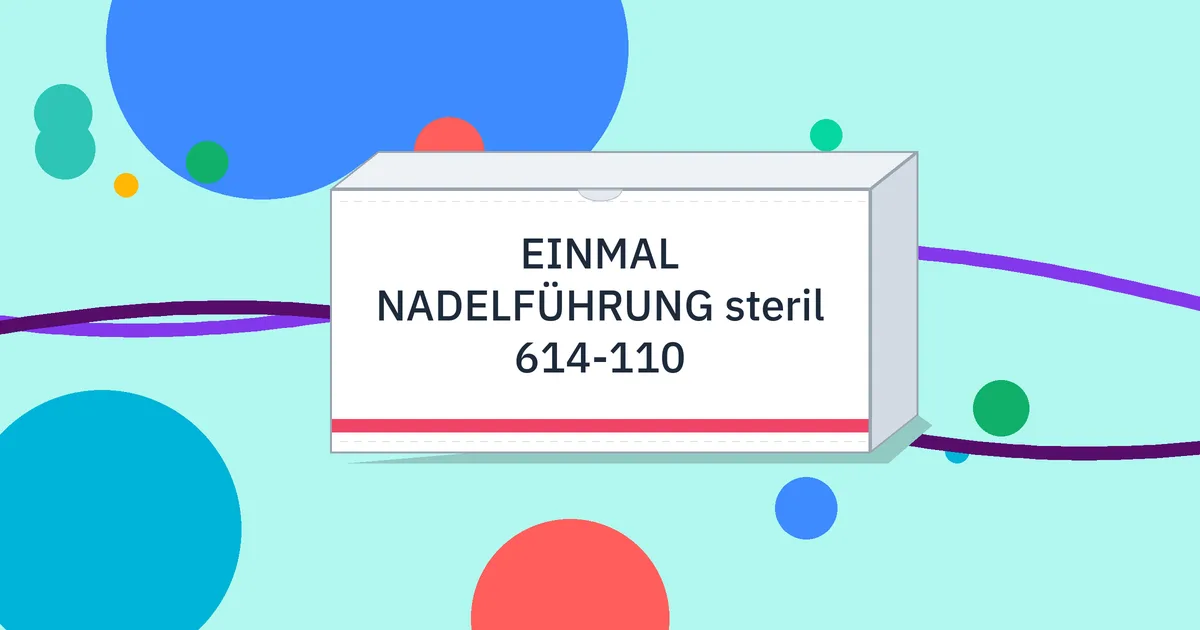 Symbolbild: Packung mit der Aufschrift EINMAL NADELFÜHRUNG steril 614-110 (PZN 19784547) – Verfügbarkeit und Bezug in Apotheken in Frankfurt am Main