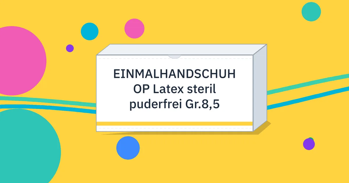 Symbolbild: Packung mit der Aufschrift EINMALHANDSCHUH OP Latex steril puderfrei Gr.8,5 (PZN 18734151) – Verfügbarkeit und Bezug in Apotheken in Frankfurt am Main