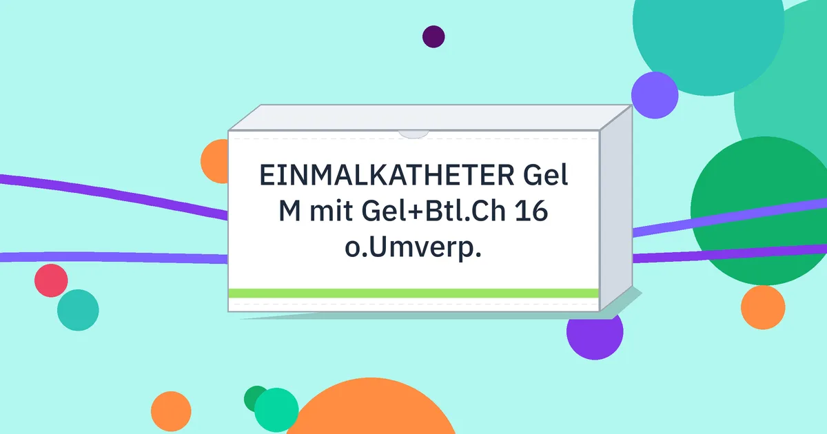Symbolbild: Packung mit der Aufschrift EINMALKATHETER Gel M mit Gel+Btl.Ch 16 o.Umverp. (PZN 06877885) – Verfügbarkeit und Bezug in Apotheken in Frankfurt am Main