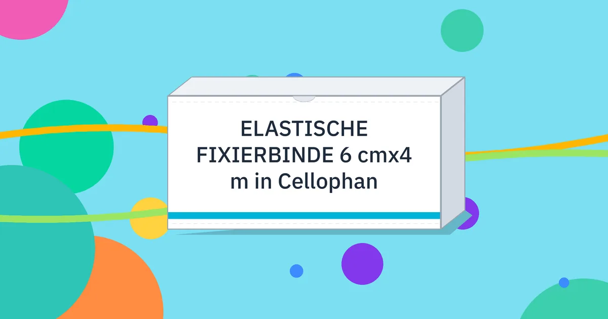Symbolbild: Packung mit der Aufschrift ELASTISCHE FIXIERBINDE 6 cmx4 m in Cellophan (PZN 18374037) – Verfügbarkeit und Bezug in Apotheken in Frankfurt am Main